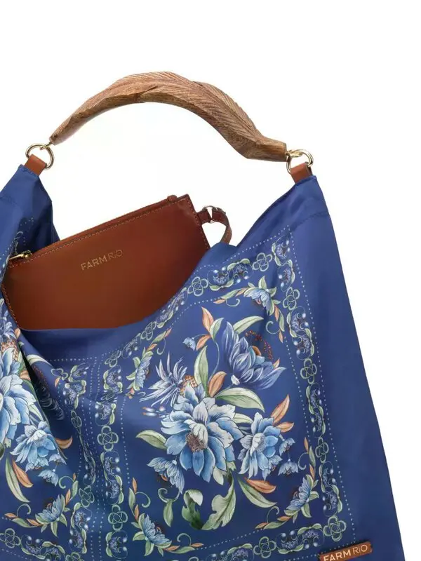 Farm Rio Small Sacrf Tote Bag With Leaf-handle In Floral Print