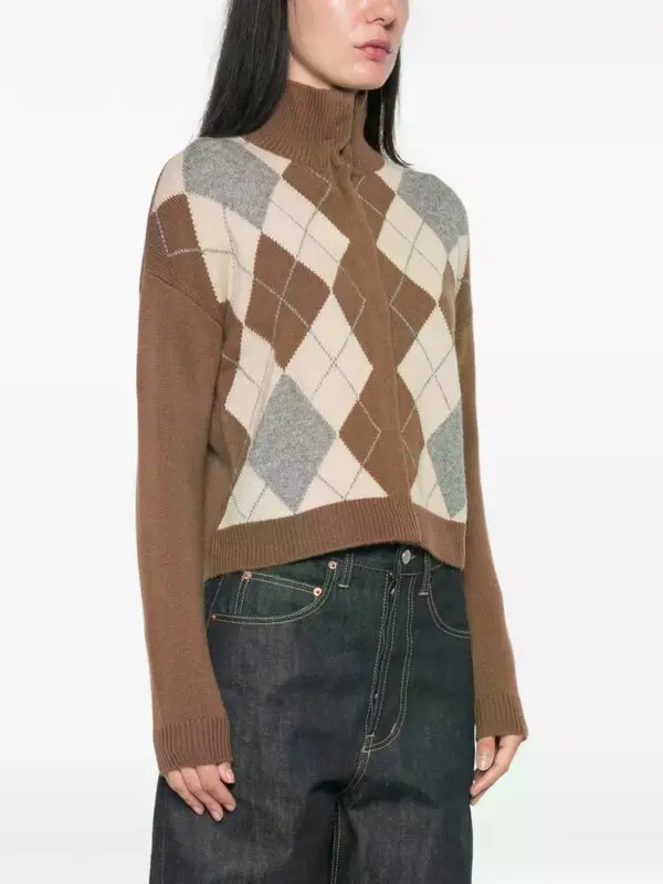 Max Mara Argyle-intarsia Button-collar Sweater