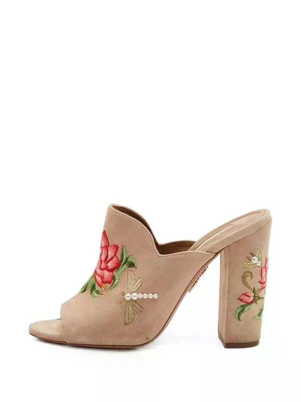 AQUAZZURA Embroidered Faux-pearl Sandals - Neutrals