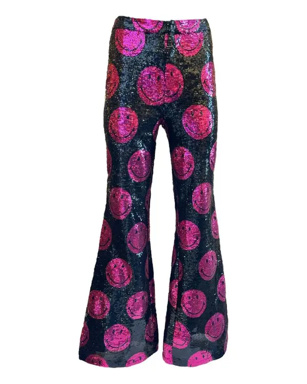 ANY OLD IRON Black / Pink Pink Smiley Sequin Trousers - Black/pink