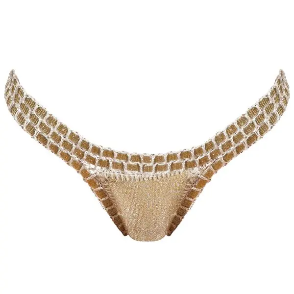 LUXSEA SWIMWEAR Tahiti Lurex Crochet Bikini Bottom - Gold