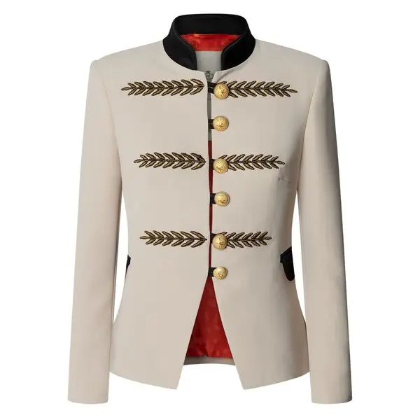 THE EXTREME COLLECTION Neutrals / Cropped Beige Embroidered Blazer Renata