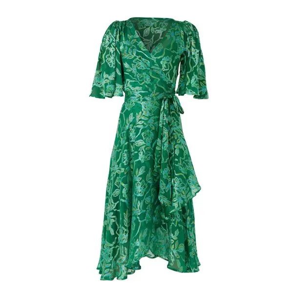 SACHA DRAKE Garden Maze Wrap Dress In Aqua Floral - Green