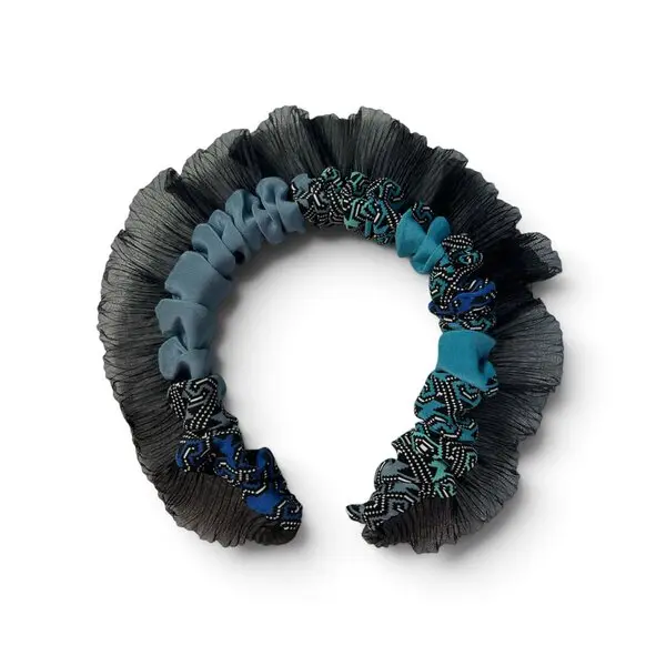 TRAMP IN DISGUISE Blue / Grey / Green Grabados Silk Headband - Blue/grey/green
