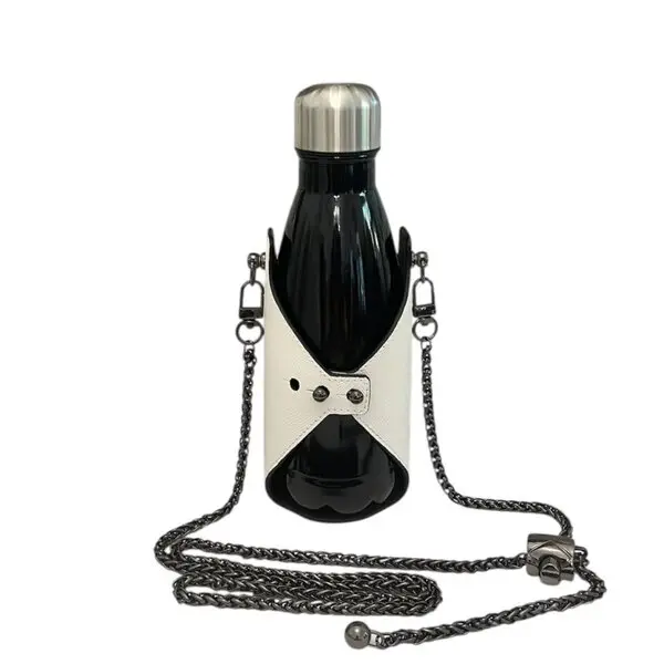 MALUSHA Bottle Holder From Saffiano Leather With Gun Metal Chain - White