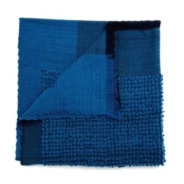 STUDIO VARIOUSLY Macaroon Midnight Dark Textured Merino Handloom Throw - Blue