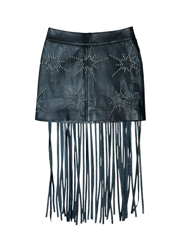 ANY OLD IRON Black / Silver Silver Studded Starburst Leather Mini Skirt - Black/silver