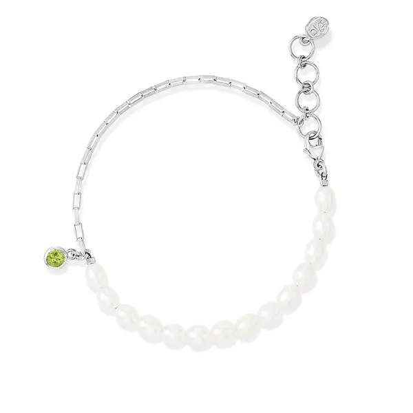 DOWER & HALL Luna Pearl™ & Peridot Charm Bracelet In Sterling