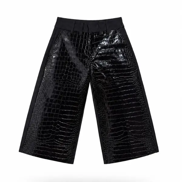 HEDARE Capri Crocodile Embossed Leather Trousers