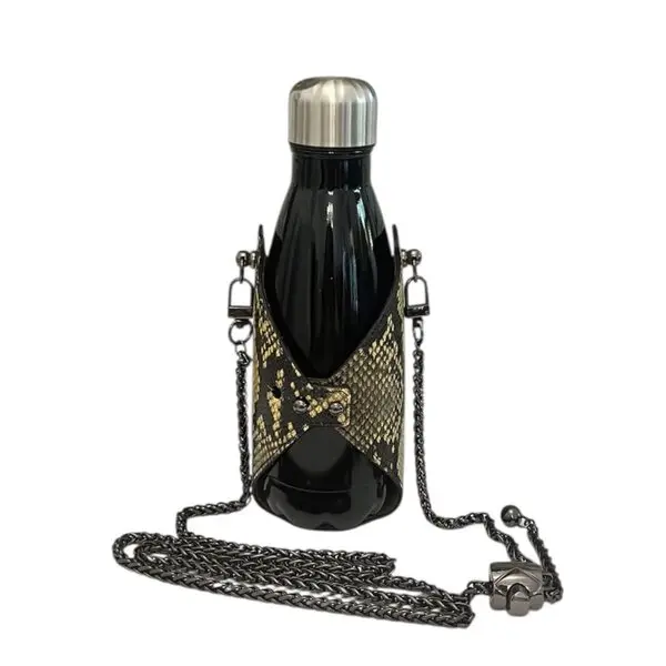 MALUSHA Neutrals Bottle Holder From Beige Python Embossed Leather - Beige/black