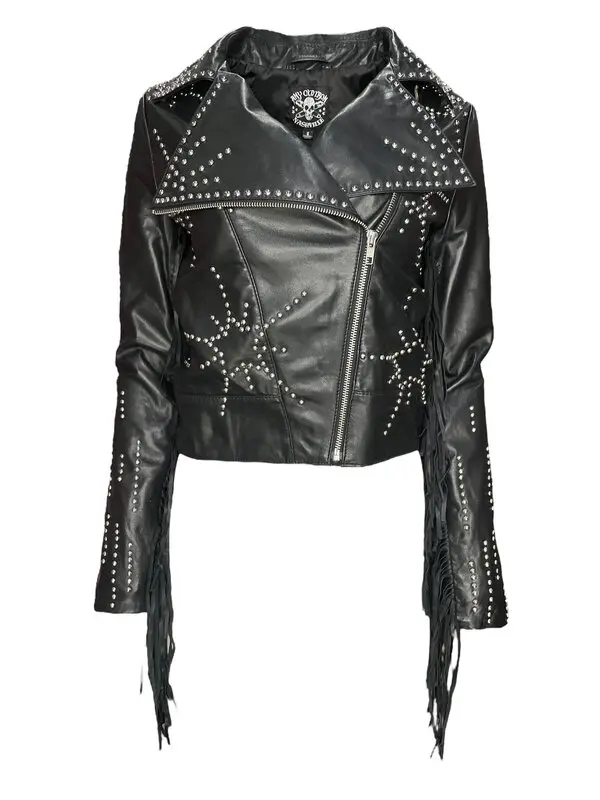 ANY OLD IRON Black / Silver Silver Studded Starburst Leather Jacket - Black/silver