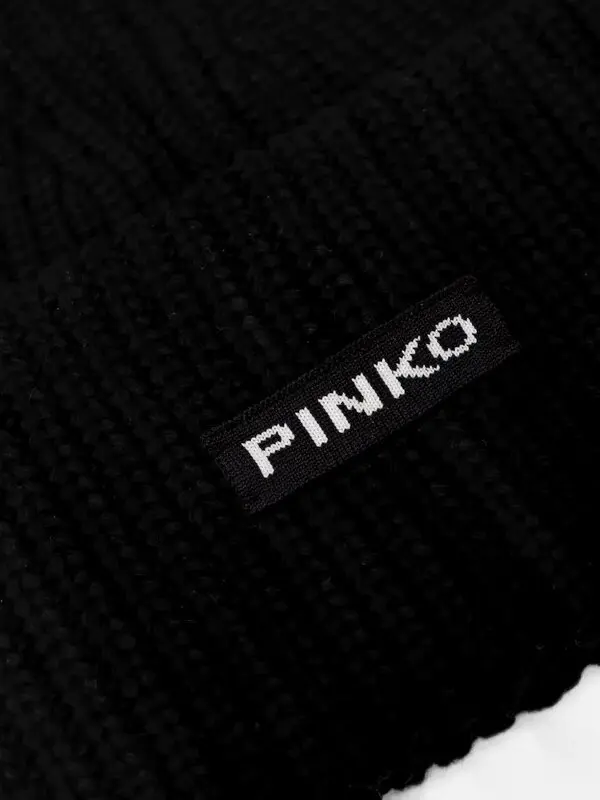 Pinko Logo-patch Ribbed-knit Beanie Hat