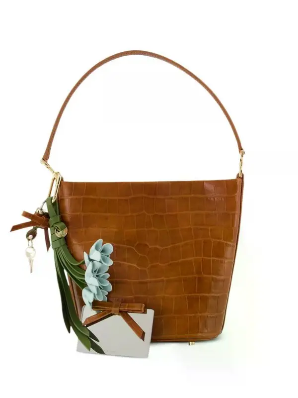 SELF-PORTRAIT Croc-effect Leather Bucket Bag - Brown