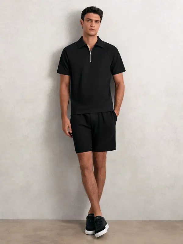 REISS Textured Raglan Half-zip Polo Shirt