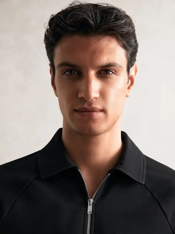REISS Textured Raglan Half-zip Polo Shirt