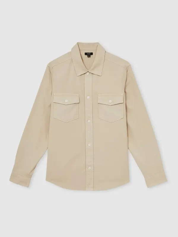 REISS Cotton Twill Twin Pocket Overshirt With Stretch