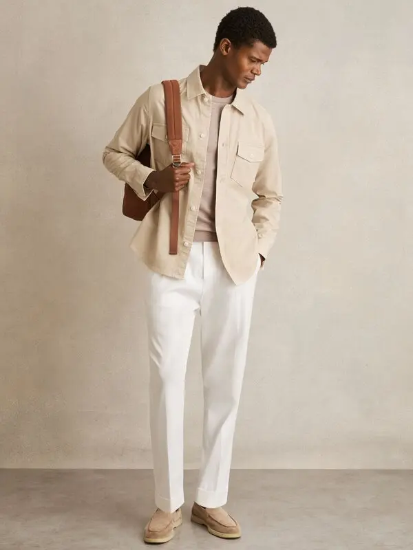 REISS Cotton Twill Twin Pocket Overshirt With Stretch