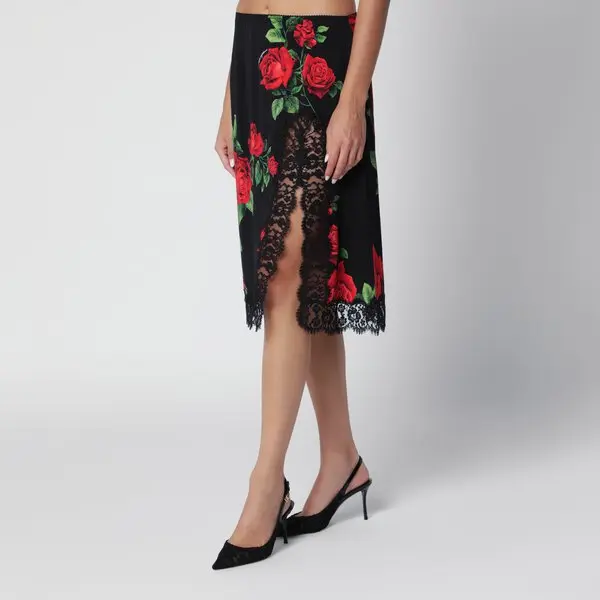 Dolce & Gabbana Floral-pattern Skirt In Silk Blend And Lace