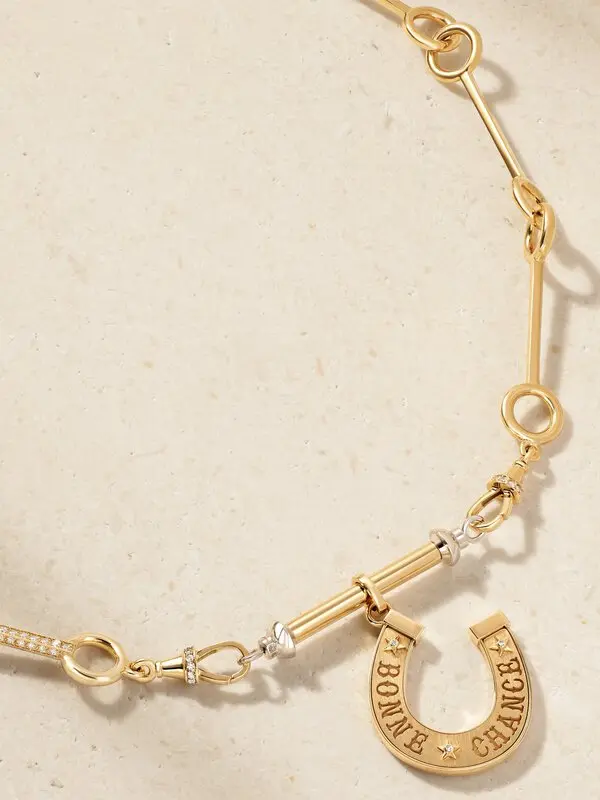 MARIE LICHTENBERG Small Bonne Chance 18-karat Yellow And White Diamond Necklace - Gold