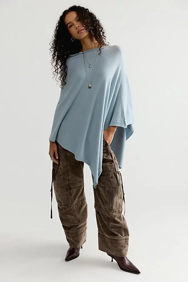 Free People Simply Triangle Poncho - Light Blue