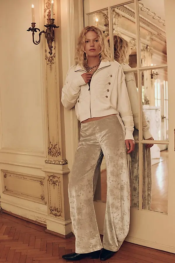 Free People Radiance Velvet Pull-on Pants - Feather Dust