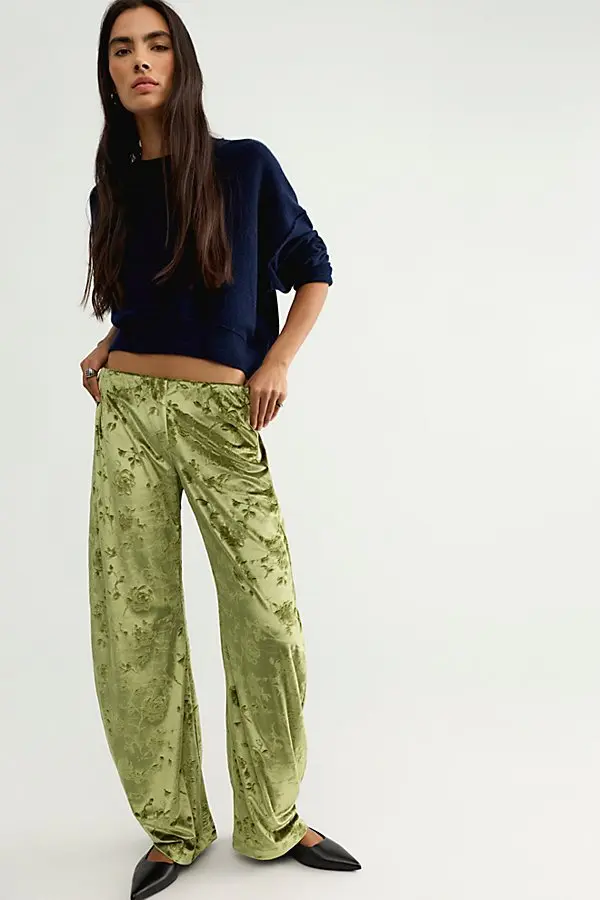 Free People Radiance Velvet Pull-on Pants - Moss Tree