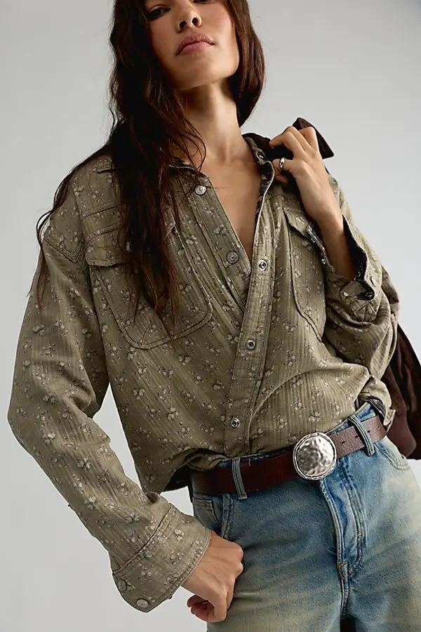 We The Free Rose Garden Printed Shirt - Sage Combo