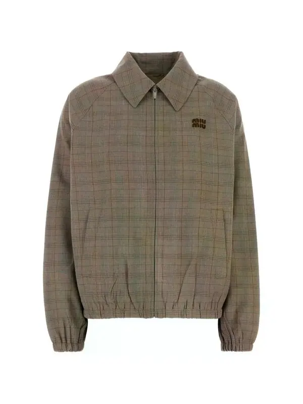 Miu Miu Prince Of Wales Checked Blouson Jacket - Neutrals