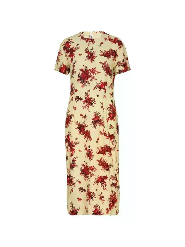 JIL SANDER Floral-print Short-sleeve Midi Dress - Neutrals
