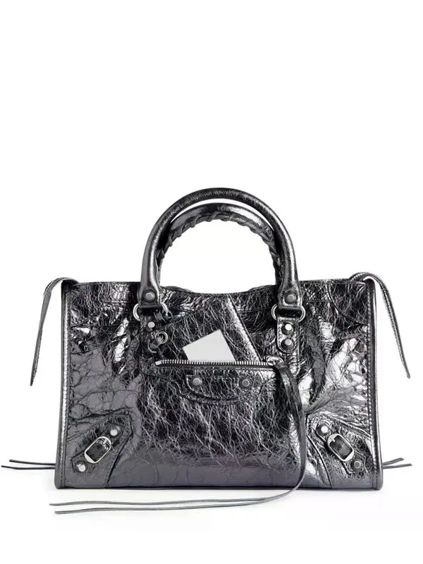 Balenciaga Small Le City Metallic Leather Tote Bag - Grey