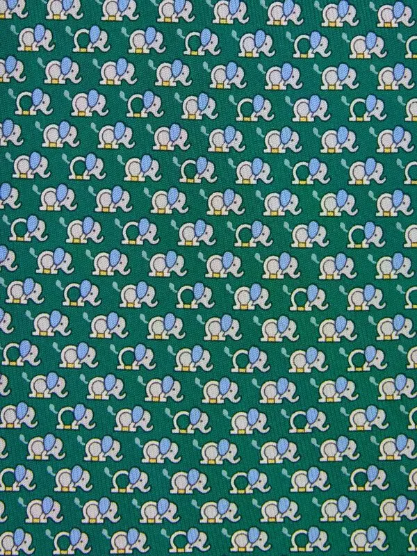 FERRAGAMO Elephant Print Silk Tie - Green