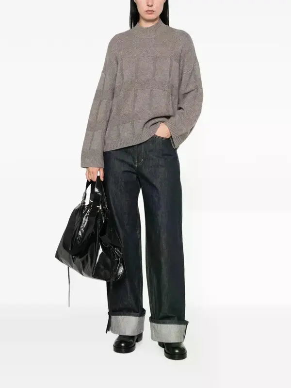 Emporio Armani Check Pattern Cable-knit Mock Neck Sweater