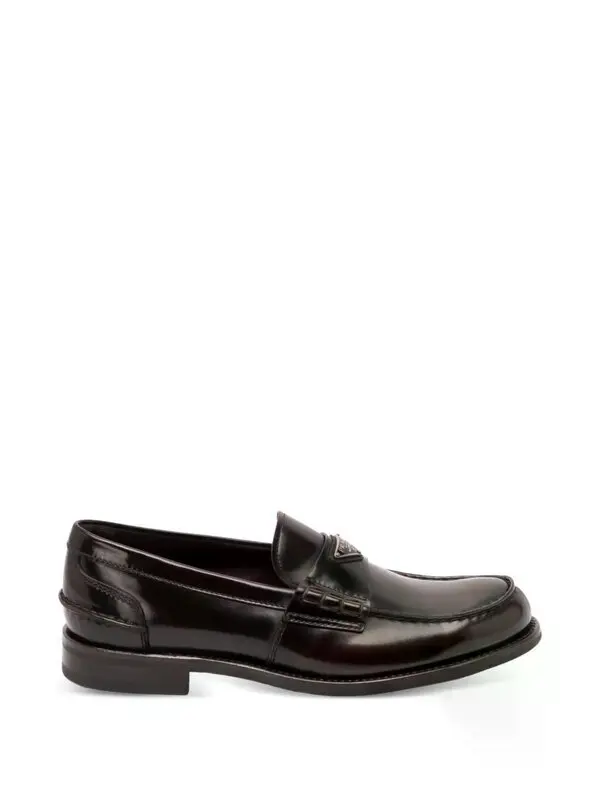 Prada Brushed Leather Loafers - Brown