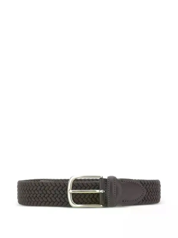 ALBERTO LUTI Woven Leather-trim Belt - Brown