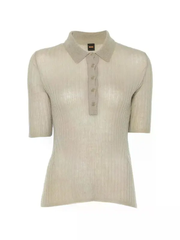 BOSS Ribbed-knit Polo Top - Neutrals