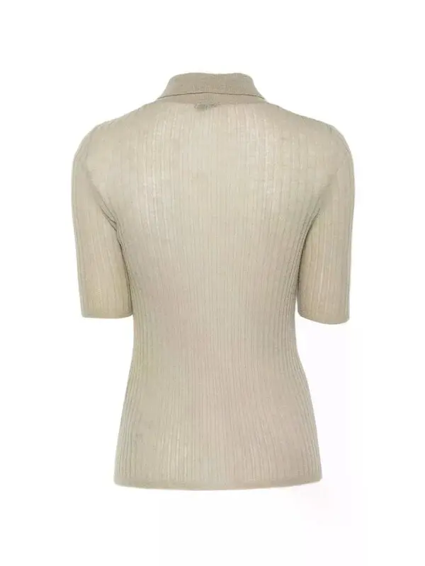 BOSS Ribbed-knit Polo Top - Neutrals