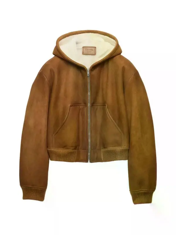 Prada Hooded Shearling Jacket - Brown