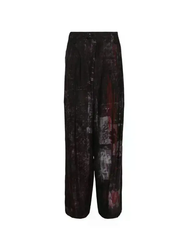 Y’s Graphic-print Wide-leg Trousers - Black