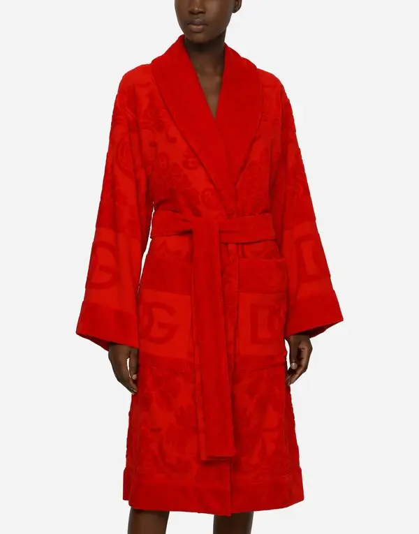 Dolce & Gabbana Bath Robe In Terry Cotton Jacquard Monochrome Bathrobes - Multicolor