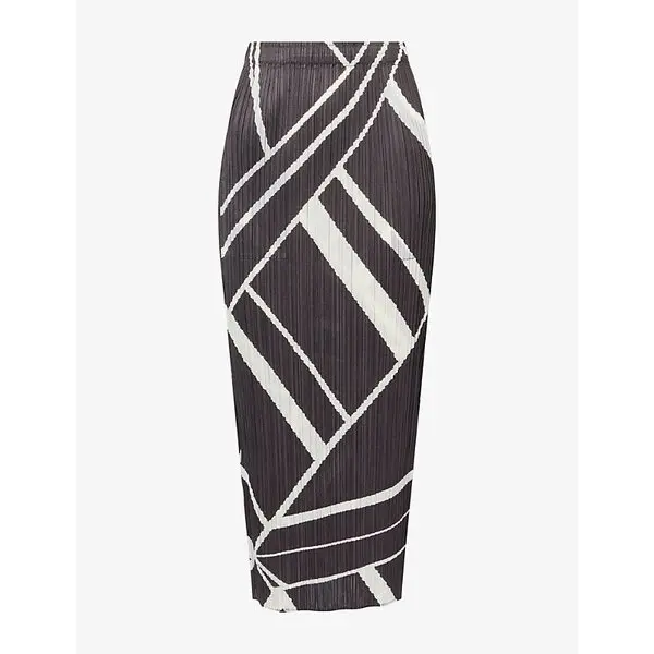Issey Miyake Fold Line Pleated Knitted Midi Skirt - Black
