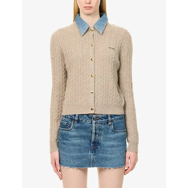 Miu Miu Contrast-collar Wool And Cashmere-blend Cardigan