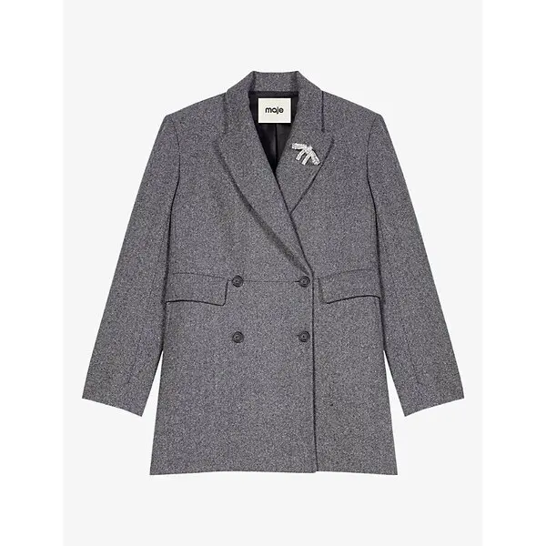 Maje Double-breasted Longline Wool-blend Coat