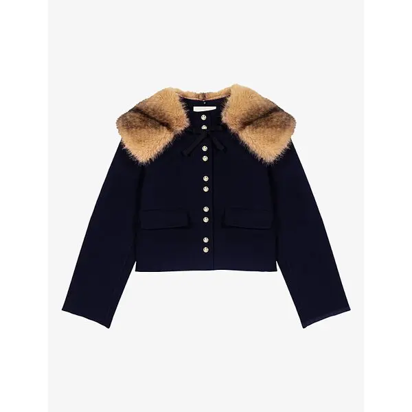Maje Faux Fur-collar Double-faced Wool-blend Coat