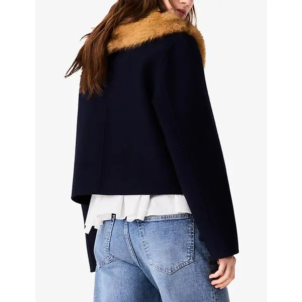 Maje Faux Fur-collar Double-faced Wool-blend Coat