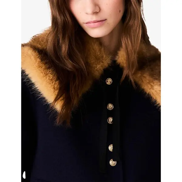 Maje Faux Fur-collar Double-faced Wool-blend Coat