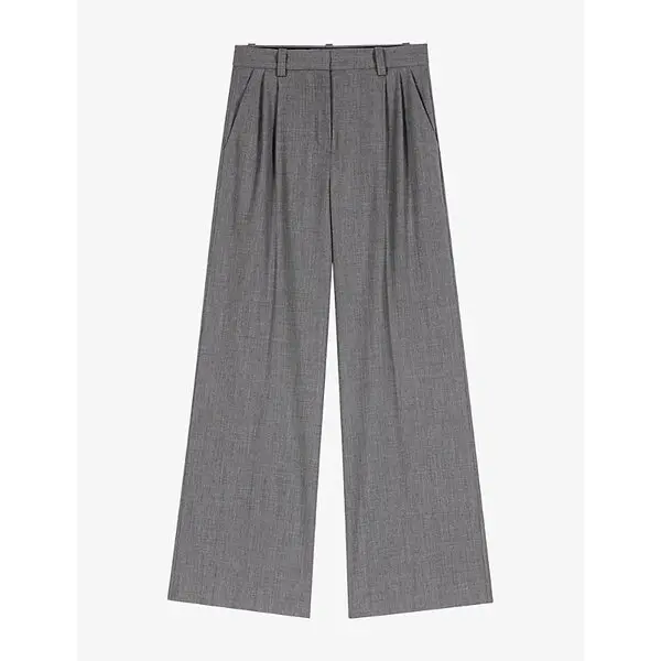 Maje Wide-leg High-rise Woven Trousers - Grey
