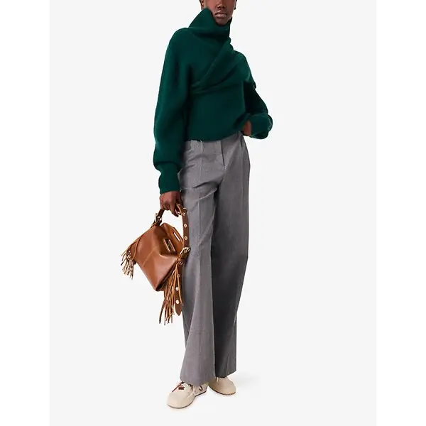 Maje Wide-leg High-rise Woven Trousers