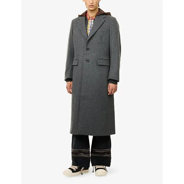 KHOKI Suede-insert Hooded Wool Coat