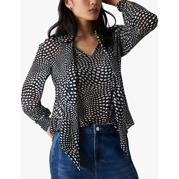 Whistles Mixed Spot Scarf Sheer Blouse