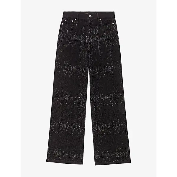 Maje Rhinestone Wide-leg Stretch-denim Jeans